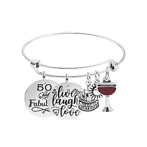 Memgift 50th Birthday Gifts for Women Stainless Steel Charm Bracelet Gift Jewellery