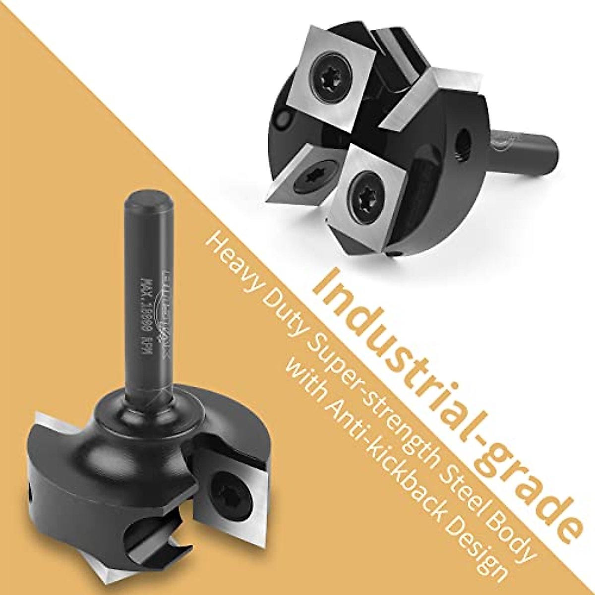 BINSTAK CNC Spoilboard Surfacing Router Bit 1/4" Shank, Slab Flattening Router Bit with 1-3/8" Cutting Diameter, 2+2 Flutes Insert Carbide Wood Planer Router Bits, Planing Bit for Woodworking