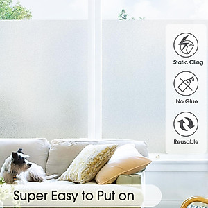 Coavas Window Privacy Film Frosted Glass Window Film Window Coverings Film Bathroom Window Frosting Film Day and Night Privacy Heat UV Blocking Non-Adhesive Removable Window Film for Home 35.4x157.4