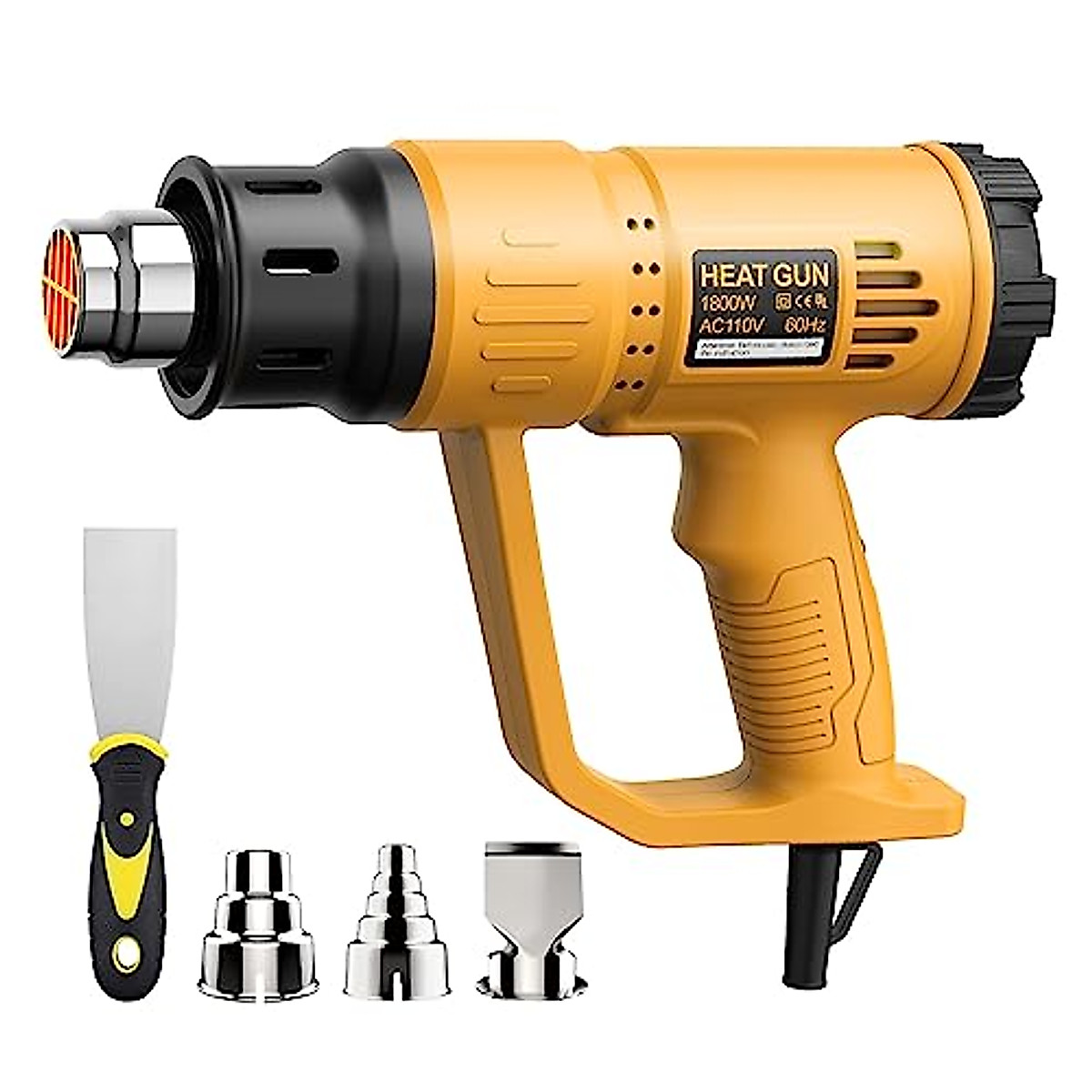 Heat Gun, TGK® HG5100 Dual Temperature Hot air Gun, High And Low Temperature Settings 1112℉/662℉ with Overload Protection, 4 Nozzle Attachments for Crafts, Shrink Wrapping/Tubing/PVC, Paint Removing