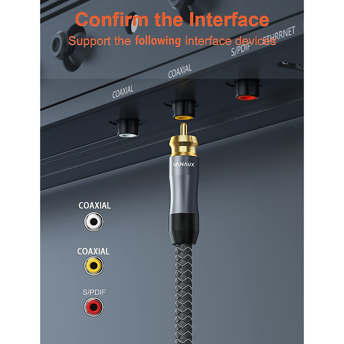 VANAUX Subwoofer Cable, 5ft Digital Coaxial Audio Cable, RCA to RCA Cables,Male to Male Mono [20AWG,Gold-Plated,Braided Jacket] for Home Theater, HDTV, Amplifier Speaker Soundbar(1.5m/5ft)