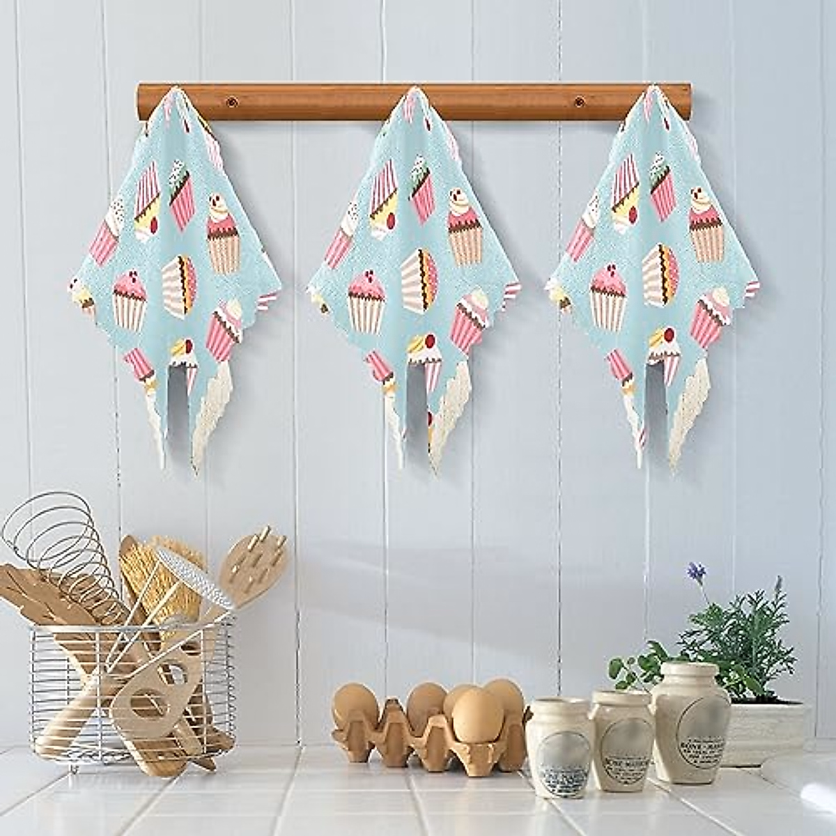 ALAZA Cute Cupcake Dish Towels Set of 6,Dish Bar Tea Towel Dishcloths Washable Fast Drying Dish Cloth Reusable Cleaning Cloth,11 x 11 inches