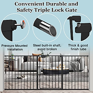 WAOWAO Triple Lock Baby Gate Extra Wide 57.87-62.59" Pressure Mounted Walk Through Swing Auto Close Safety Black Metal Dog Pet Puppy Cat for Stairs,Doorways,Kitchen