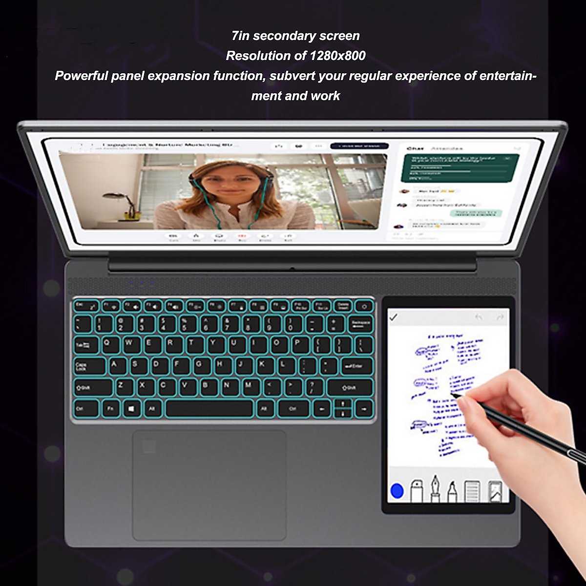 EBTOOLS 15.6in Laptop with 7in Sub Touch Screen, for Intel Celeron N5095 4 Core CPU, 16G LPDDR4, up to 512GB Expantion, Front 0.3 MP Camera, 8000mAh, for Win 11 10 (US Plug 16G+256G)