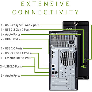 acer 2023 Newest Aspire TC-1660 Desktop PC Intel 10th Gen 6-Core i5-10400 12GB DDR4 512GB NVMe SSD Intel UHD Graphics WiFi AX BT5.2 USB C HDMI RJ45 8X DVD-RW Windows 11 Pro w/RE Accessories