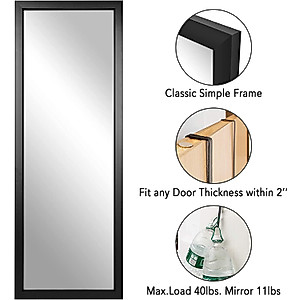 PexFix Door Mirror Full Length 51"x18" Over The Door Rectangle Sleek Black Frame Space Saving Floor Mirror Dressing Hanging Wall Mounted Mirror (US-MHJ002-BK+USAM019)