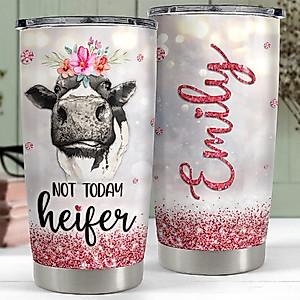 SANDJEST Personalized Cow Tumbler Not Today Heifer 20oz 30oz Tumblers with Lid Gift for Women Girl Daughter Sister Animal Lovers Christmas Birthday