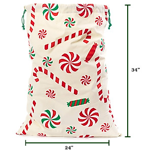 Pudgy Pedro's Party Supplies - Christmas Canvas Gift Bags - Red Peppermint Candy Green Argyle - XX-Large Fabric 16.5" x 13.5" Present Stocking - 2 ct