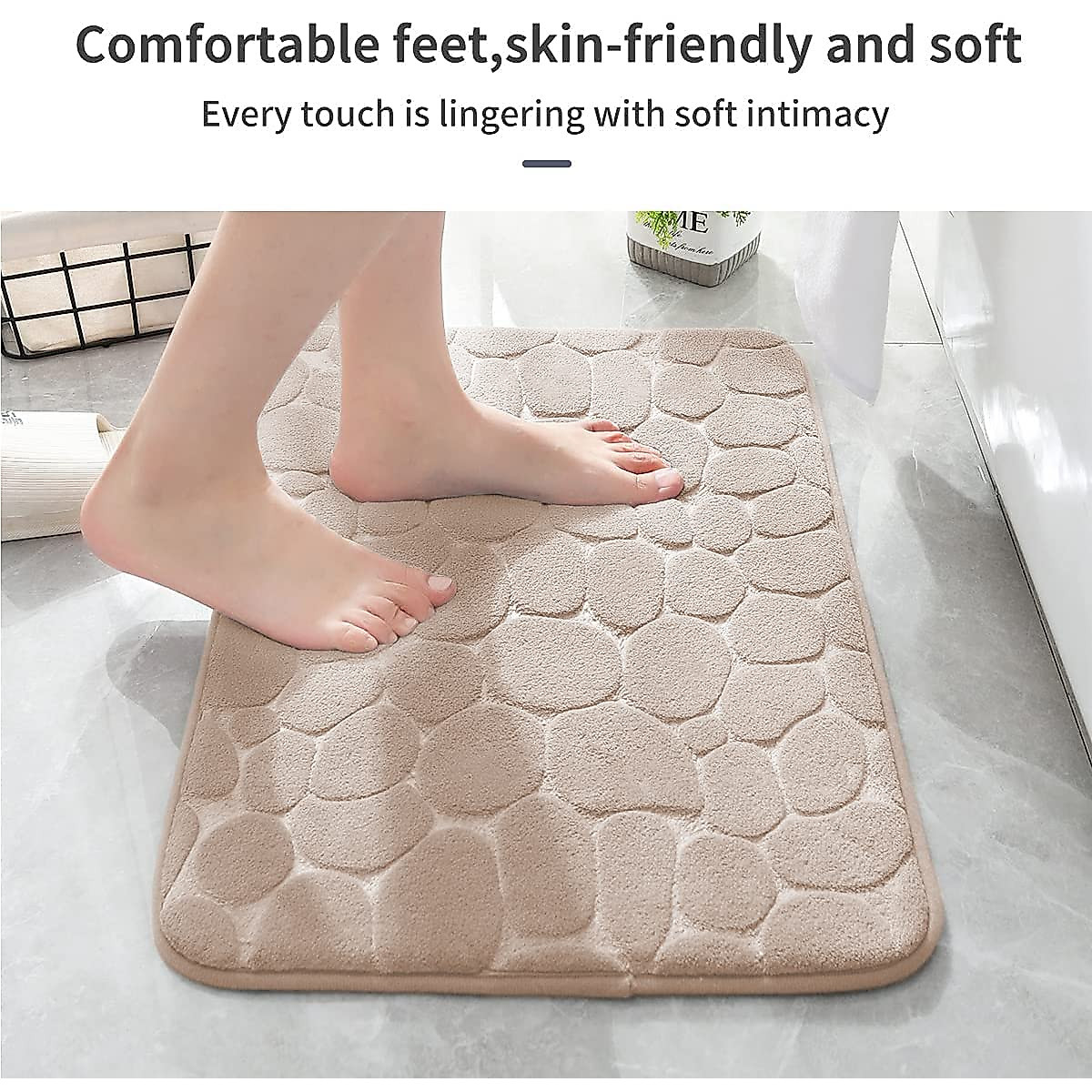 YIHOUSE Memory Foam Bath Mat Cobblestone Bathroom Rugs Super Water Absorbent Bath Mats for Bathroom Machine Washable Bath Rugs(24 x 36,Khaki)