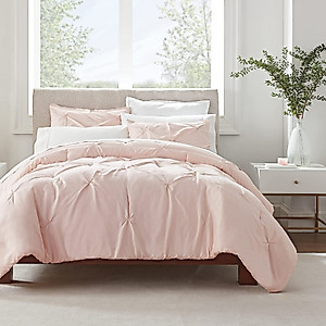 SERTA Simply Clean Soft Lightweight Pleated 3 Piece Hypoallergenic Comforter Set, Full/Queen, Blush