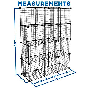 Work-It! Wire Storage Cubes, 12-Cube Metal Grid Organizer | Modular Wire Shelving Units, Stackable Bookcase, DIY Closet Cabinet Organizer for Home, Office, Kids Room | 14" W x 14" H, Black