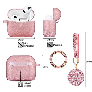 Case for Airpods 3rd Generation (2021), Filoto Apple Airpod 3 Case Cover for Women Girls, Silicone Case for Air Pod 3 Charging Case with Disco Ball Keychain Accessories (Rose Gold)