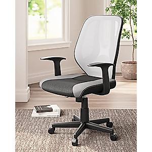 Signature Design by Ashley Beauenali Home Office Swivel Desk Chair, 25"W x 23"D x 40"H, Light Gray & Black