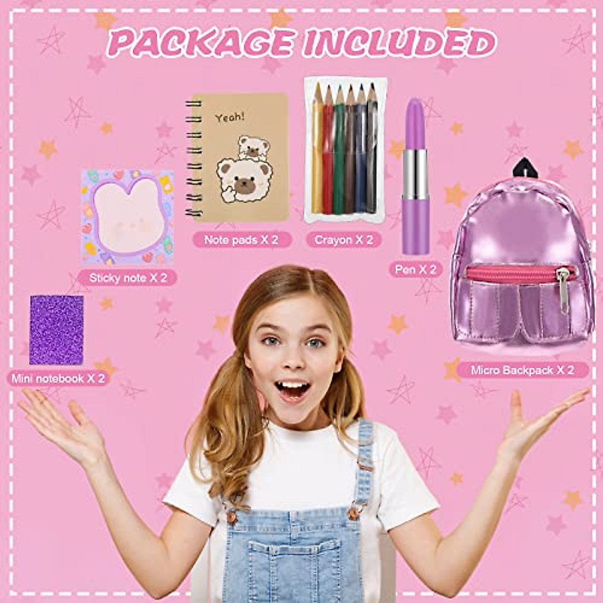 Mini Doll Backpack Mini Dolls School Bags Micro Backpack Mini Backpack DollToys with Mini Supplies Micropacks Mini Doll Accessories Toy Surprise with 10 Stationary Surprises Inside for Doll Play Sets