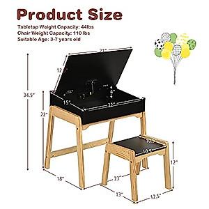 Costzon Kids Table and Chair Set, Wooden Lift-top Desk & Chair w/Storage Space, Safety Hinge, Gift for Toddler Drawing, Reading, Writing, Homeschooling, Children Activity Table & Chair (Black)