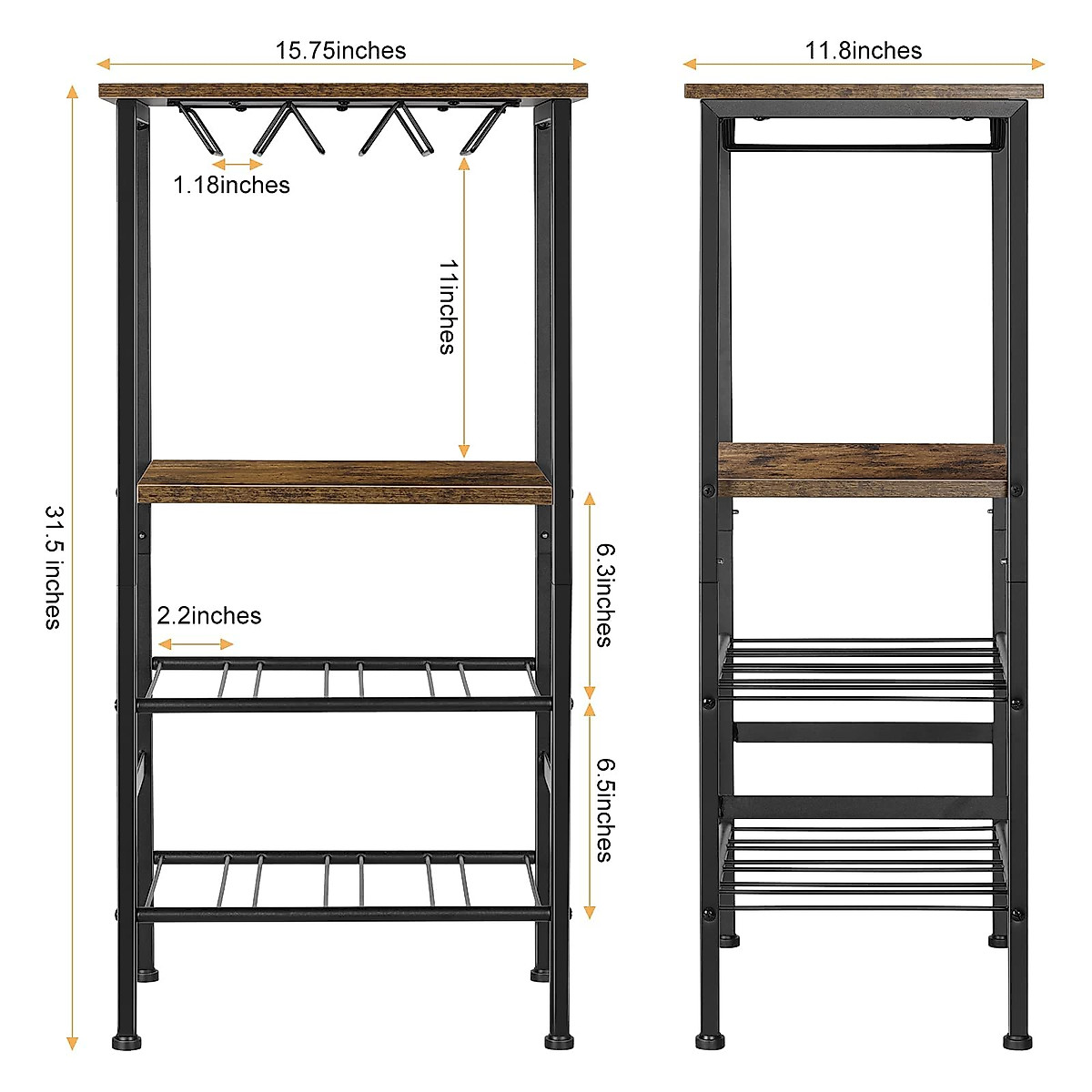 ETELI Wine Rack Table Freestanding Floor Wood Wine Bottles Storage with Shelves Hold 8 Wine Bottles and 9 Goblets Industrial Small Wine Display Stand for Dining Room Kitchen,Brown