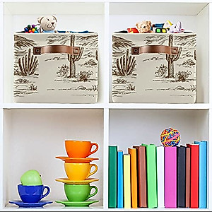 WELLDAY 2PCS Storage Basket Western Desert Cowboy Large Foldable Storage Bin Cube Collapsible Organizer