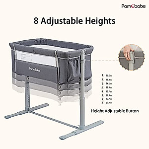 Pamo Babe Bedside Bassinet for Baby Crib 8 Adjustable Heights Foldable Bassinet Sleeper with Mattress Cover