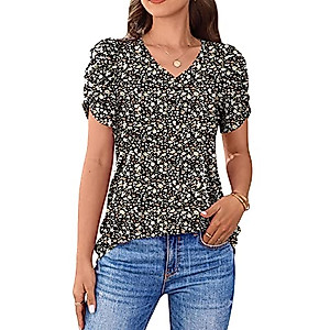 Spring Tops for Women Loose Fit Short Sleeve Tunic Tops to Hide Belly Brown Floral L