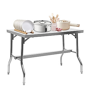 YIYIONCE Commercial Worktable & Workstation 48 x 24 In Stainless Steel Table Folding Food Workbench with 1102 LBS Load Heavy-duty Food Preparation Tables Kitchen Table for Restaurants Cafes | US STOCK