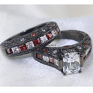 Wedding Ring Set Two Rings His Hers Couples Rings Women's Black Gold Filled White CZ Wedding Engagement Ring Bridal Sets & Men's Stainless Steel Wedding Band