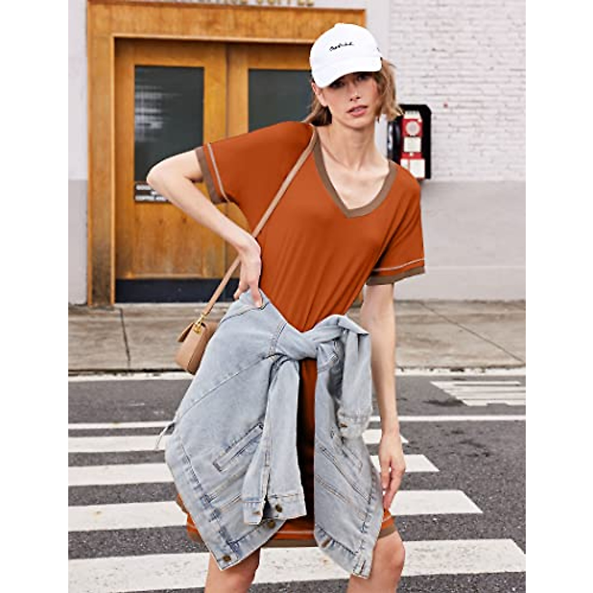 Ekouaer Women's Sleepshirt Short Sleeve Night Dress Soft Nightgown Loose Sleepwear(Caramel,L)