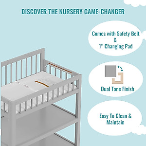 Dream On Me Hygge Changing Table in Pebble Grey Oak, Greenguard Gold & JPMA Certified, Comes with Safety Belts & 1” Changing Pad, Easy to Clean, Safe Wooden Furniture