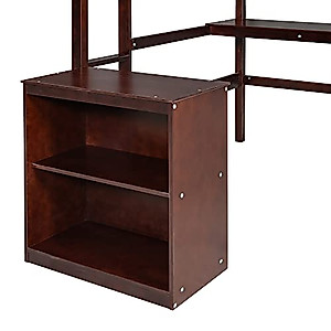 RORIGAT Full Size Loft Bed with Desk and Writing Board, Wooden Loft Bed Frame with Desk & 2 Drawers Cabinet for Kids Teens Adult, Espresso