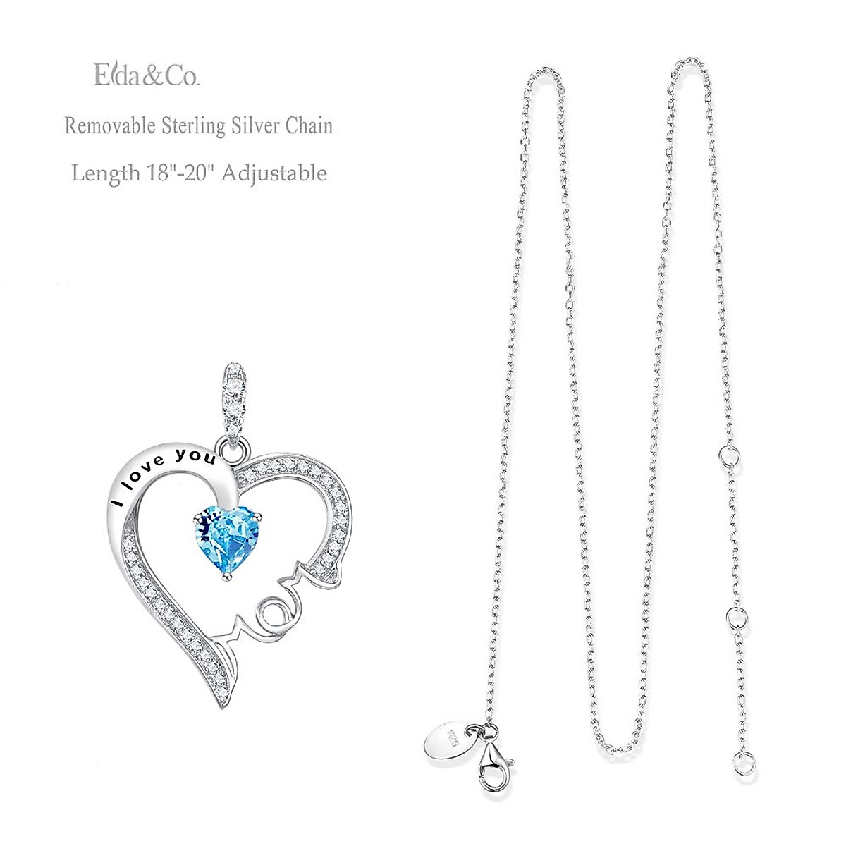 March Birthstone Jewelry for Her Birthday Gifts Aquamarine Necklace I Love You Mom Love Heart Pendant Necklace for Mother in Law Sterling Silver