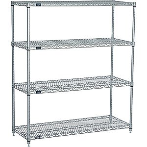 Nexel Adjustable Wire Shelving Unit, 4 Tier, NSF Listed Commercial Storage Rack, 24" x 36" x 63", Silver Epoxy