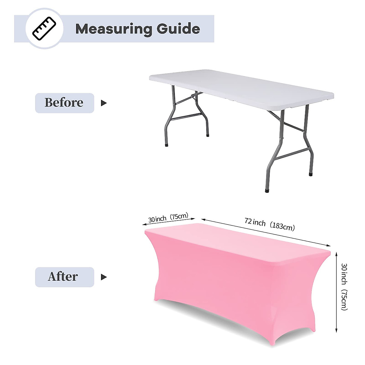 KSK 6 FT Pink Spandex Stretchable Table Cover, Wrinkle Resistant Washable Rectangular Fitted Table Cloths for Parties, Banquet, Massage Bed, Wedding and Festival