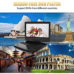 12" Portable DVD Player with 5-Hour Rechargeable Battery, 10.1" HD Swivel Display Screen, Support CD/DVD/SD Card/USB, Car Headrest Case, Car Charger, Last Memory Valentines