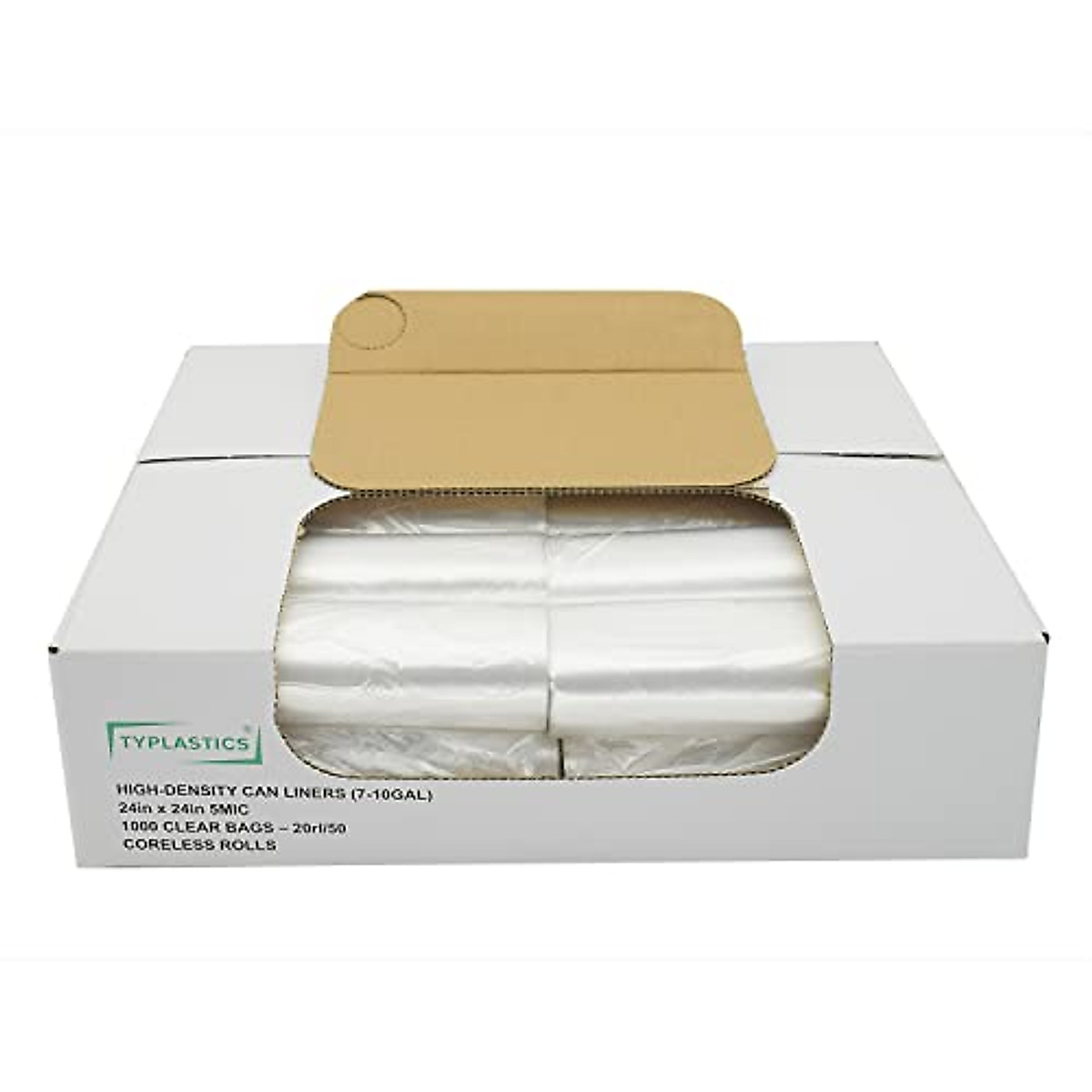 TYPLASTICS Trash Can Liner- Wholesale 1000 Count 7-10 Gallon 24" X 24" with 55 Gallon 36" x 60" - HD Garbage Bags 200 Count