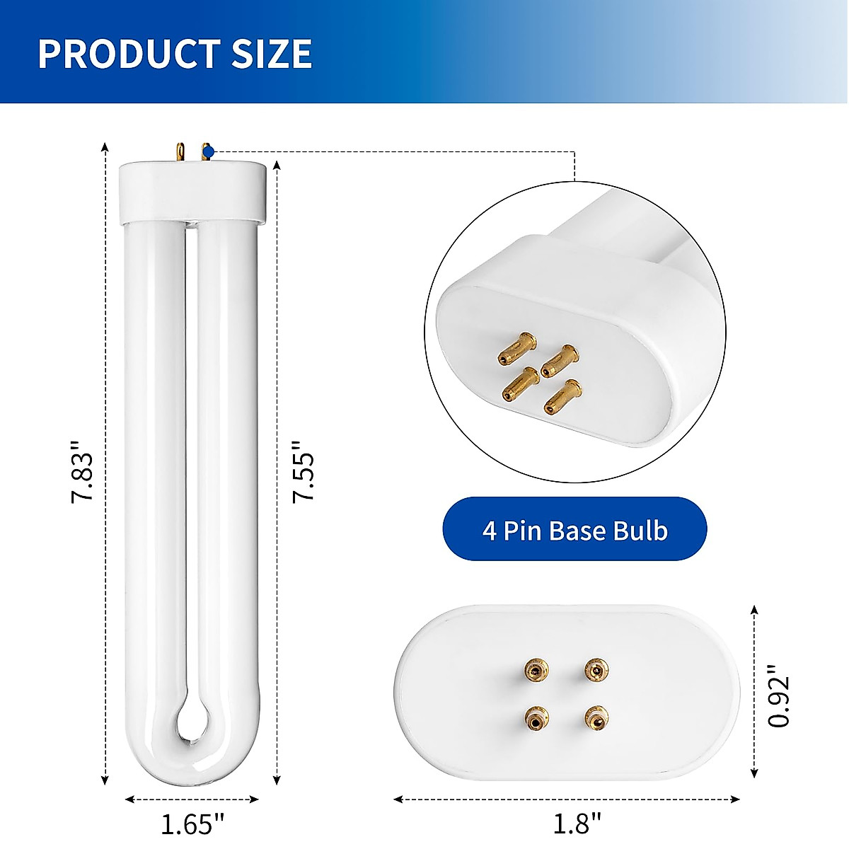 Belleone 15W Bug Zapper Light Bulb Replacement for T6 T8 T9 Lamp, FUL 15 Watt BL, 4-Pin Base, U Shaped Twin Tube Bulb for Outdoor Indoor, 2 Pack