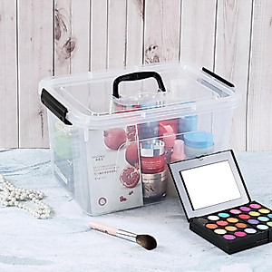 Guankan 4-Pack 10 L Plastic Storage Bin with Handle, Clear Latching Container Box