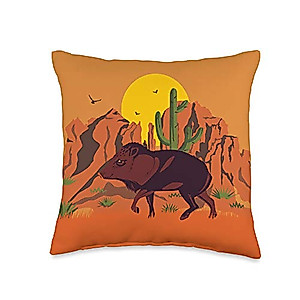 Sonoran Desert Gifts Peccary Javelina Animal Lover Southwestern Sonoran Desert Throw Pillow, 16x16, Multicolor