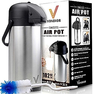 Airpot Coffee Dispenser with Pump - 102 oz Insulated Stainless Steel Coffee Carafe - Thermal Beverage Dispenser - Thermos Urn for Hot/Cold Water, Party Chocolate Drinks