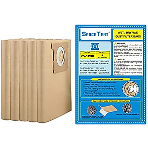 SpaceTent 5 Pack Vacuum Filter Bags Compatible with Stanley and PorterCable 4 Gallon Wet Dry Vacuum, Part # 25-1238