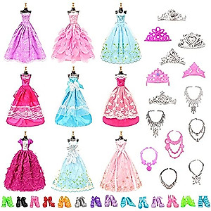BARWA 10 Pcs Dresses with 17 Accessories Handmade Doll Clothes and Accessories Wedding Gowns Party Dresses for 11.5 inch Dolls