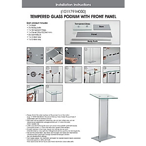 M&T Displays Tempered Clear Glass Conference Podium Stand with Aluminum Front Panel Silver Aluminum Body and Base 43.9 Inch Height Floor Standing Lectern Pulpit Desk for Classroom Church
