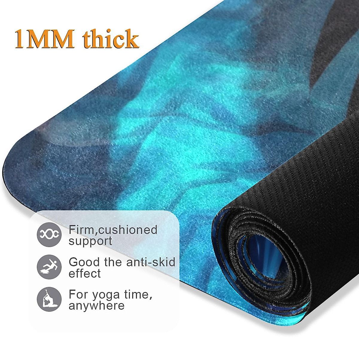 GOODOLD Blue Dragon Yoga Mat, 71 x 26 Inch Non-slip Yoga Mats Folding Travel Exercise Mat Indoor Outdoor Gym Pilates with Storage Bag for Women Men