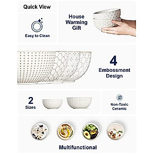 LE TAUCI Cereal bowls 26 OZ, Ceramic Soup Bowl for Kitchen, Embossment Stoneware Bowl House-warming Gift for Soup, Pho, Chip, Fruits, Salad, Noodle, Ramen - 6 Inch, Set of 4, Arctic white