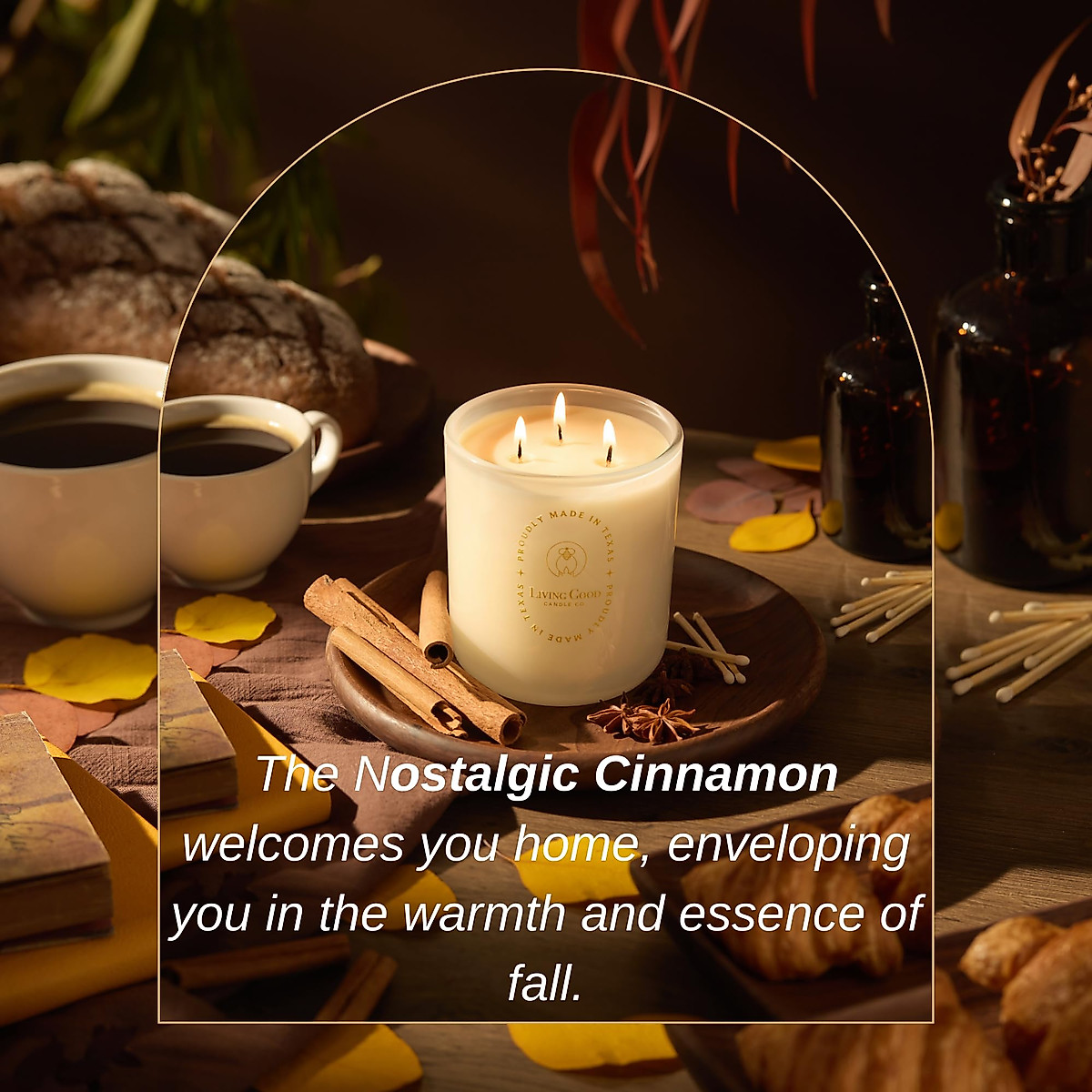 Fall Fresh Cinnamon Bark Essential Oil - Warm & Spicy Pure Beeswax Candle - 90+ Hours Long Burning - Non-Toxic Scented Candles for Autum Home Decor & Aromatherapy for Anxiety Relief - Natural - 15 OZ
