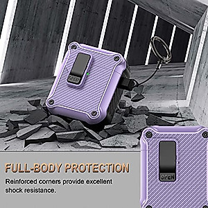[5 in 1] Case for Airpods 2/1 with Lock, Carbon Fiber Secure Lock Clip PC+TPU Shockproof Protective AirPods Cover Case for Women for AirPod 1st and 2nd Gen with Fashion Candy Keychain(Purple)