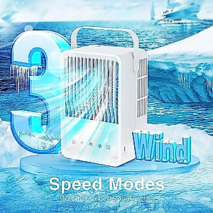 Portable Air Conditioners, 4-IN-1 Evaporative Personal Air Cooler Humidifier with 3 Speeds 7 Colors Light, 1-8H Timing Mini Personal Air Conditioner Fan, USB Quiet Air Cooler for Room Office Desk