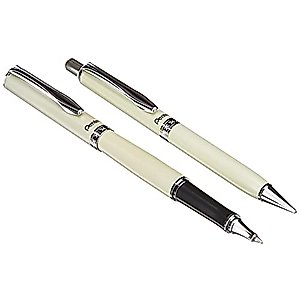 Pentel Libretto Roller Gel Pen and Pencil Set with Gift Box, Pen 0.7mm and Pencil 0.5mm, Cream Barrels (K6A8W-A)