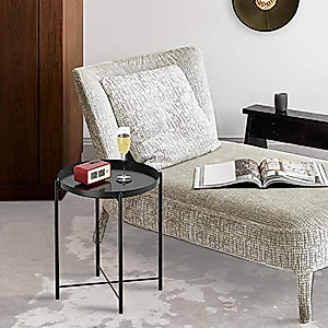 Yesker Side Table, End Table Metal Small Table Indoor Outdoor & Snack Bedside Table Sofa Side Snack Table Accent Coffee Table Living Room Bedroom Balcony 1 Layer (Black)