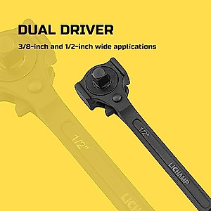 Lichamp 12.4 inch Ratchet Spud Wrench with Hammer Head, 3/8" x 1/2" Drive Dual Head Ratchet Long Handle Spud Bar Wrench for Construction Works