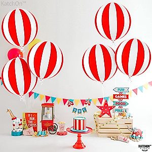 KatchOn, Red and White Carnival Balloons - Pack of 6, Circus Decorations | Red and White Striped Balloons for Carnival Theme Party Decorations | Circus Theme Party Decorations | Carnival Decorations