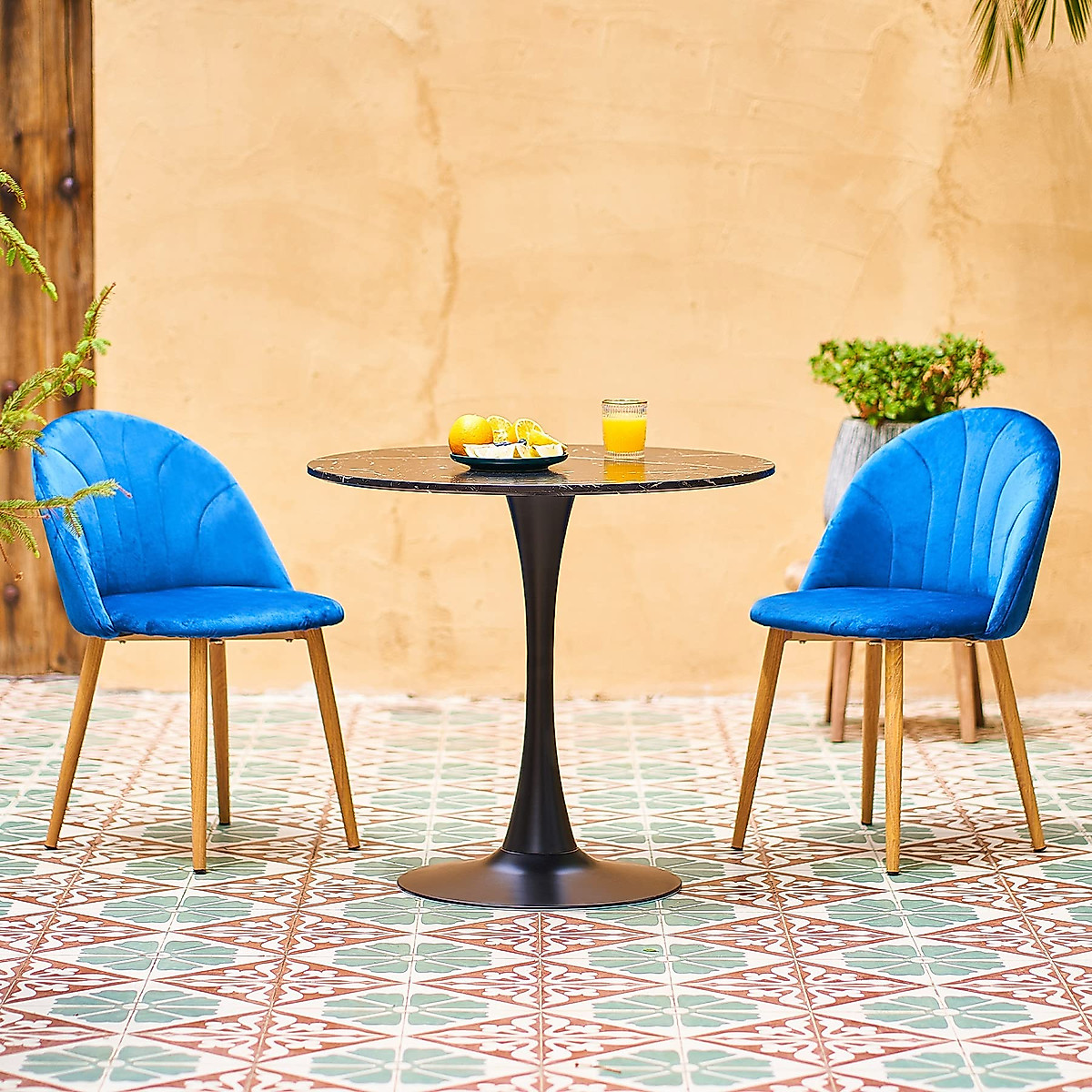 VONLUCE 32 Inch Tulip Table with Faux Marble Top for Kitchen Bar Patio and More, Modern Round Dining Table Living Room Accent Table with Metal Base and 165lb Capacity for 2-4, Black